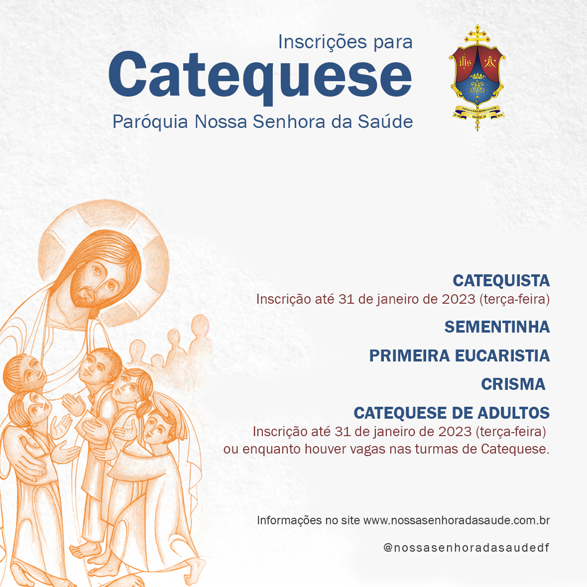 Inscrições Para Catequese 2023 « Santuário Nossa Senhora Da Saúde