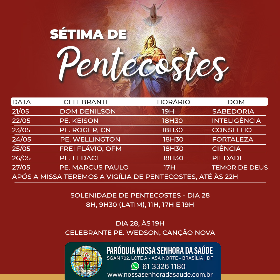 Programações Sétima de Pentecostes e Solenidade de Pentecostes 2023 ...